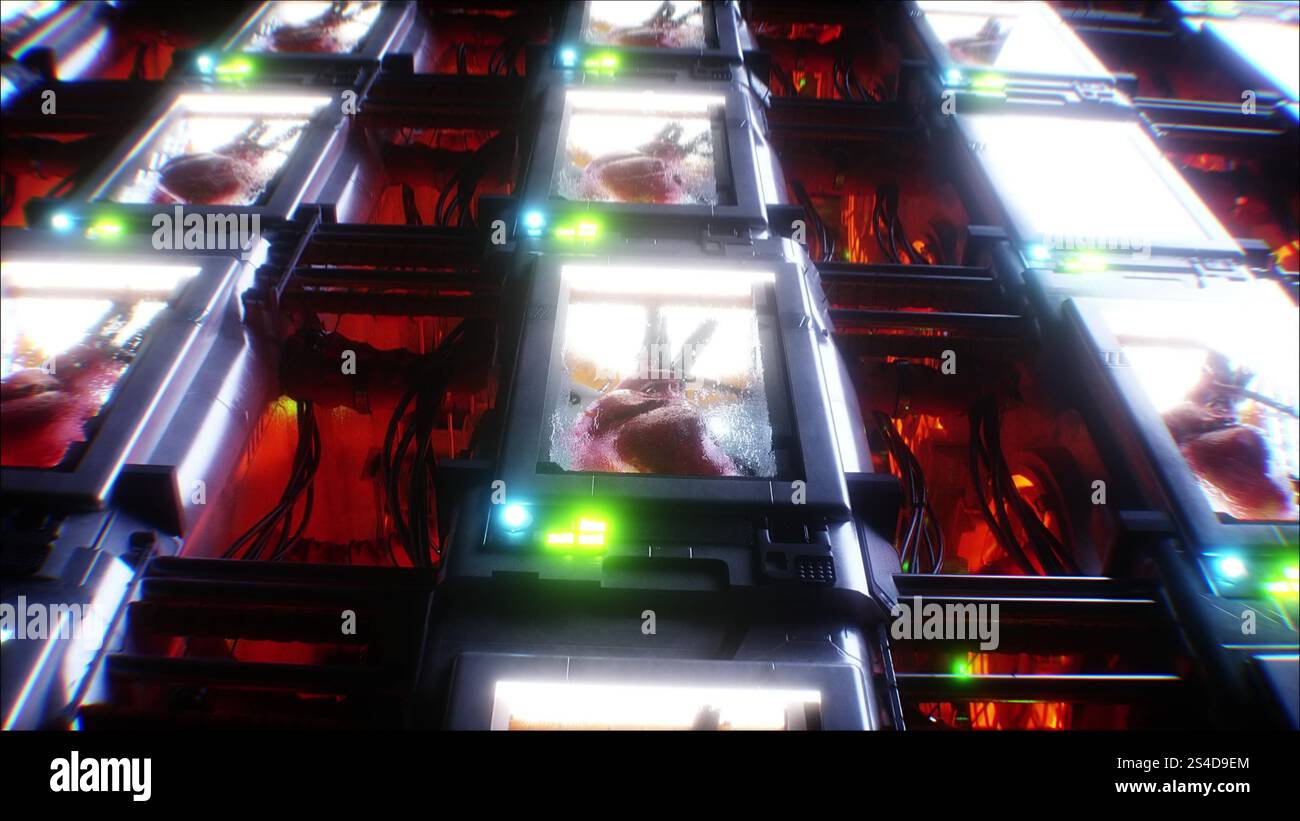 Growing a heart in a futuristic capsule. genetic engineering concept ...