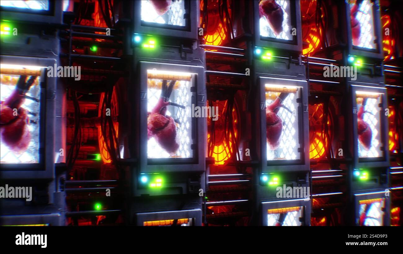 Growing a heart in a futuristic capsule. genetic engineering concept ...