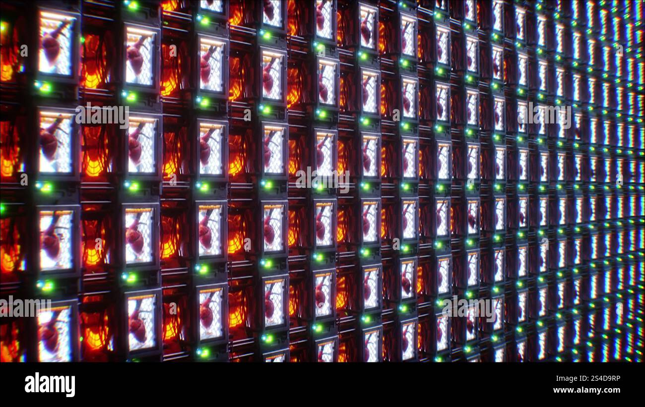 Growing a heart in a futuristic capsule. genetic engineering concept ...