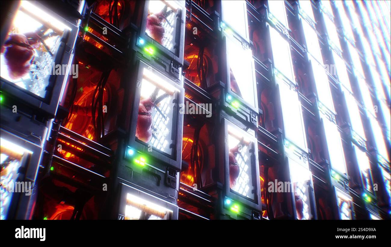 Growing a heart in a futuristic capsule. genetic engineering concept ...