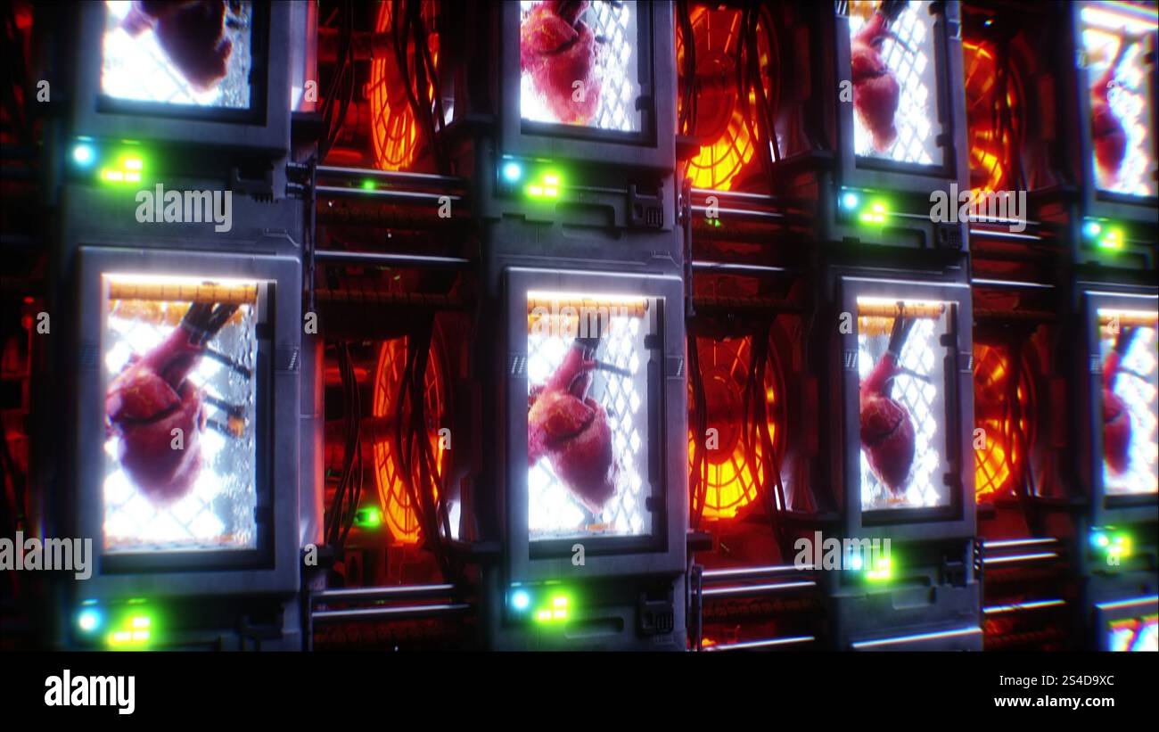 Growing a heart in a futuristic capsule. genetic engineering concept ...