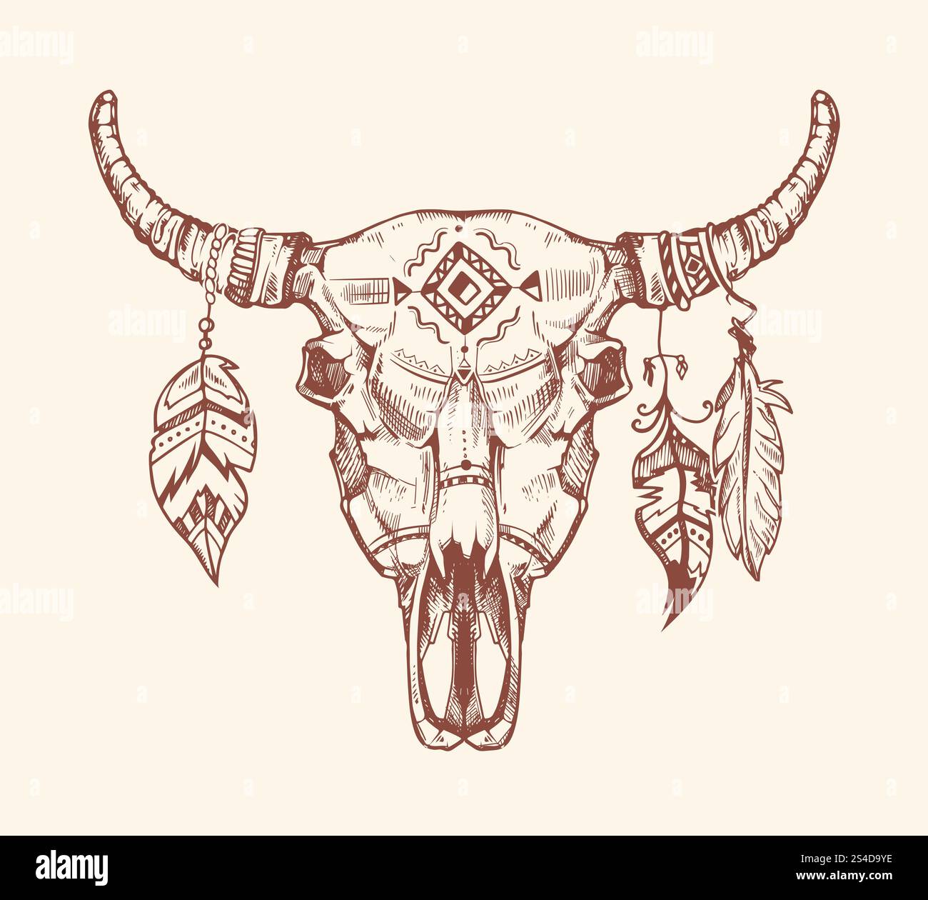 Aztec tribal buffalo skull vector t-shirt print, tattoo. Dead animal ...