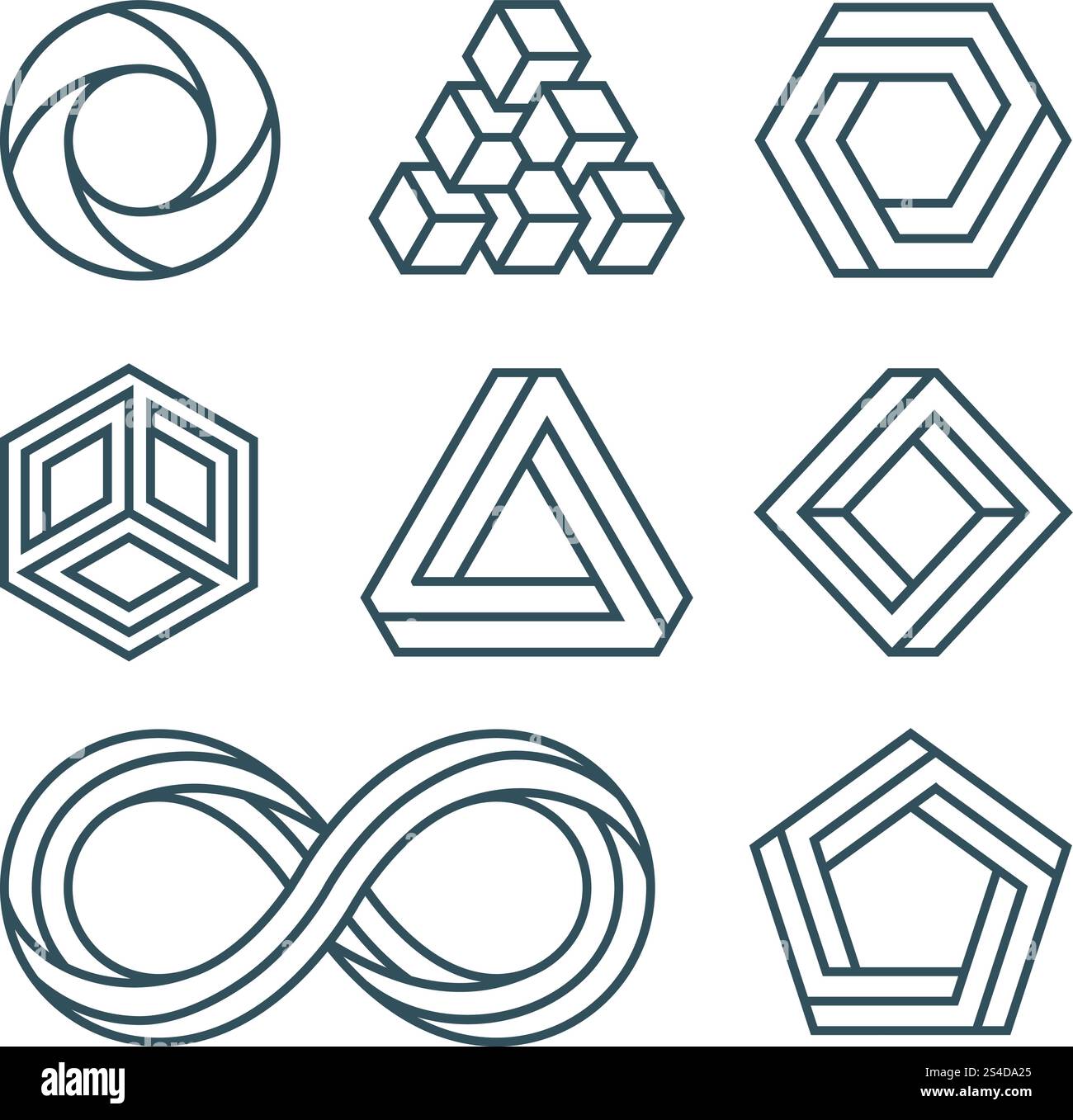 Impossible shapes thin line minimal vector icons set. Linear impossible ...
