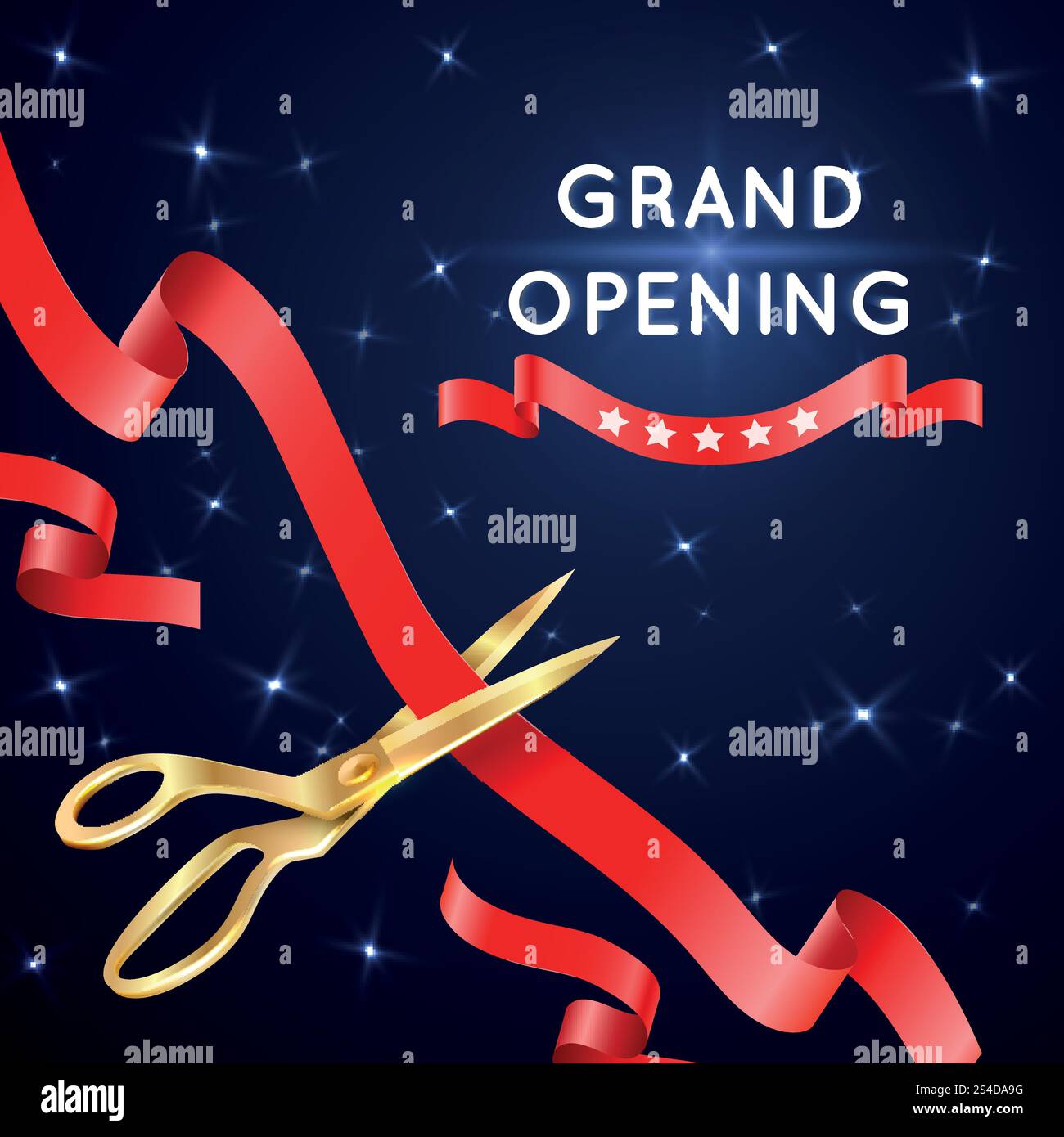 Ribbon cutting with scissors grand opening vector poster. Banner with ...