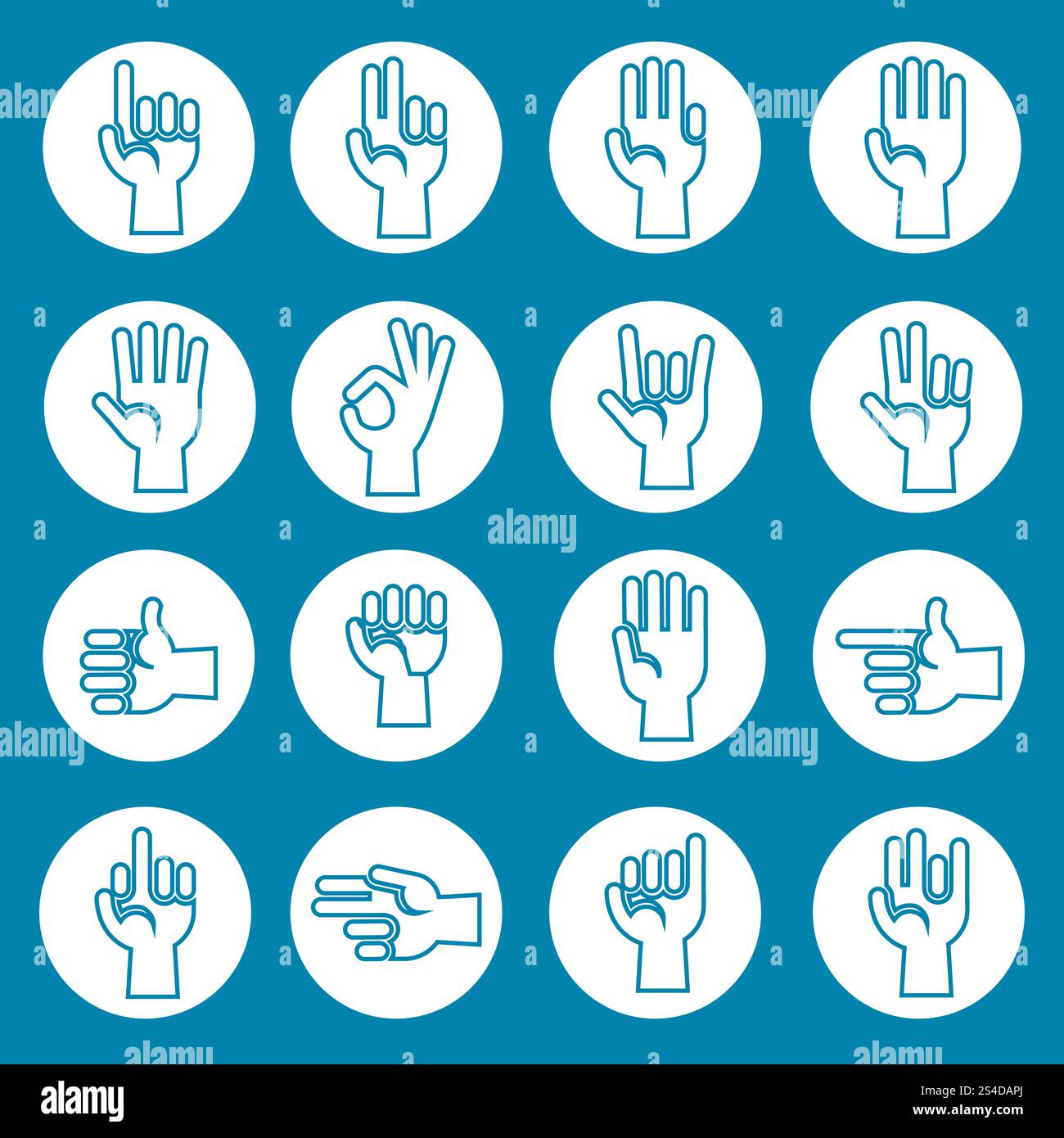 Hands gestures vector icons set blue. Illustration of symbol of human hand. Hands gestures ...