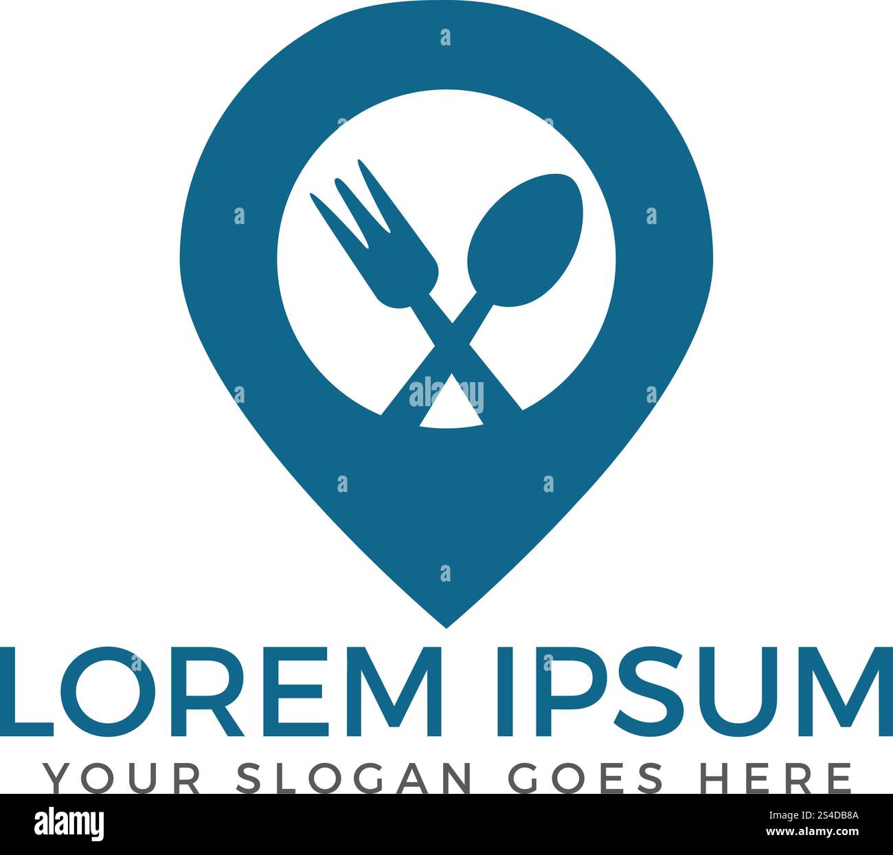 Food point logo design. Spoon, fork and pin sign logo template Stock ...