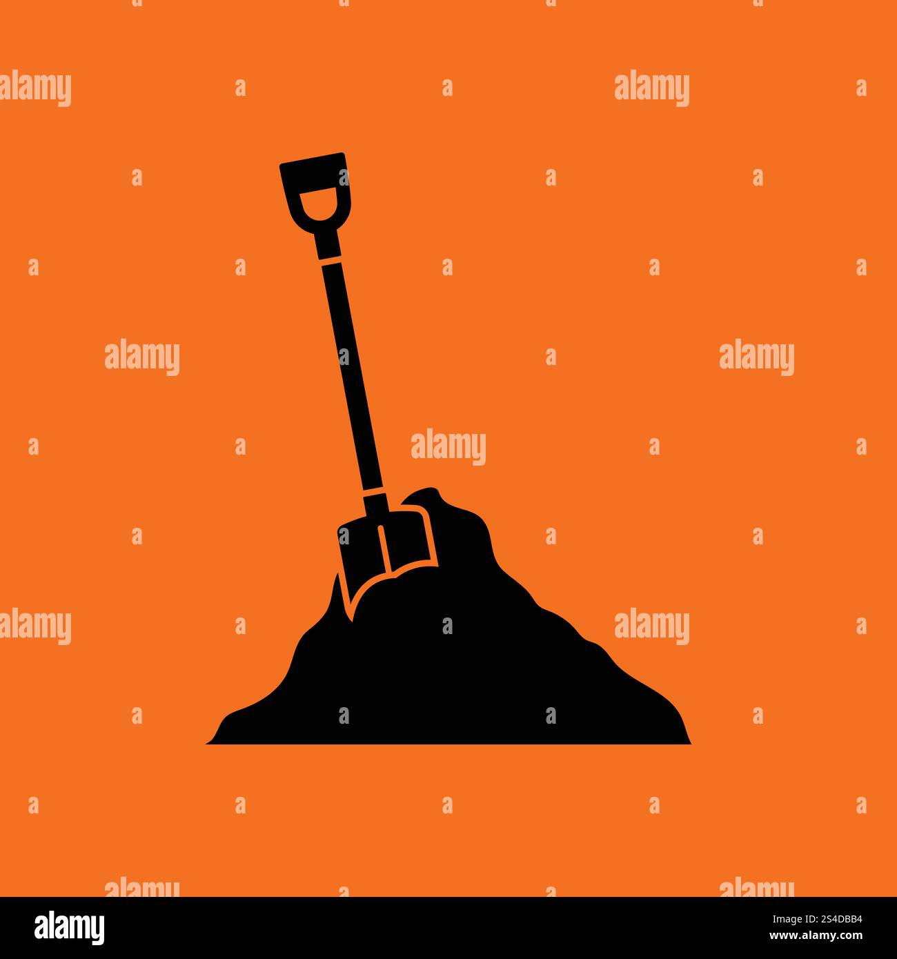 Icon of Construction shovel and sand. Orange background with black ...