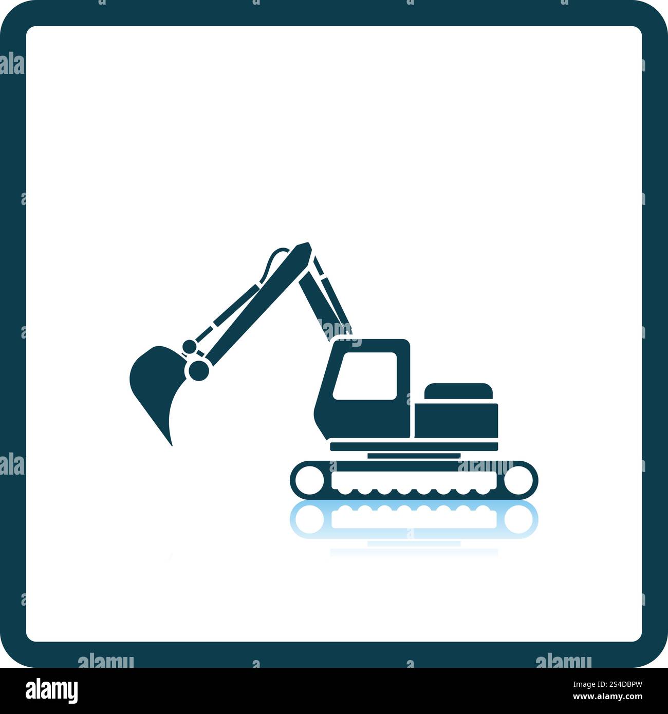 Icon of construction excavator. Shadow reflection design. Vector ...