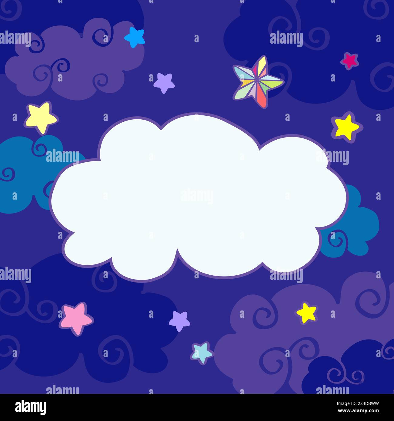 Vector nighttime cartoon clouds frame. Sweet dream with star and cloud ...