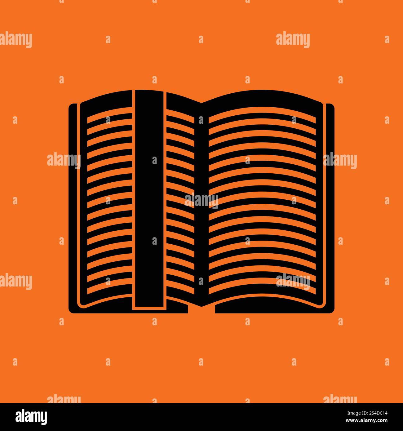 Open book with bookmark icon. Orange background with black. Vector ...