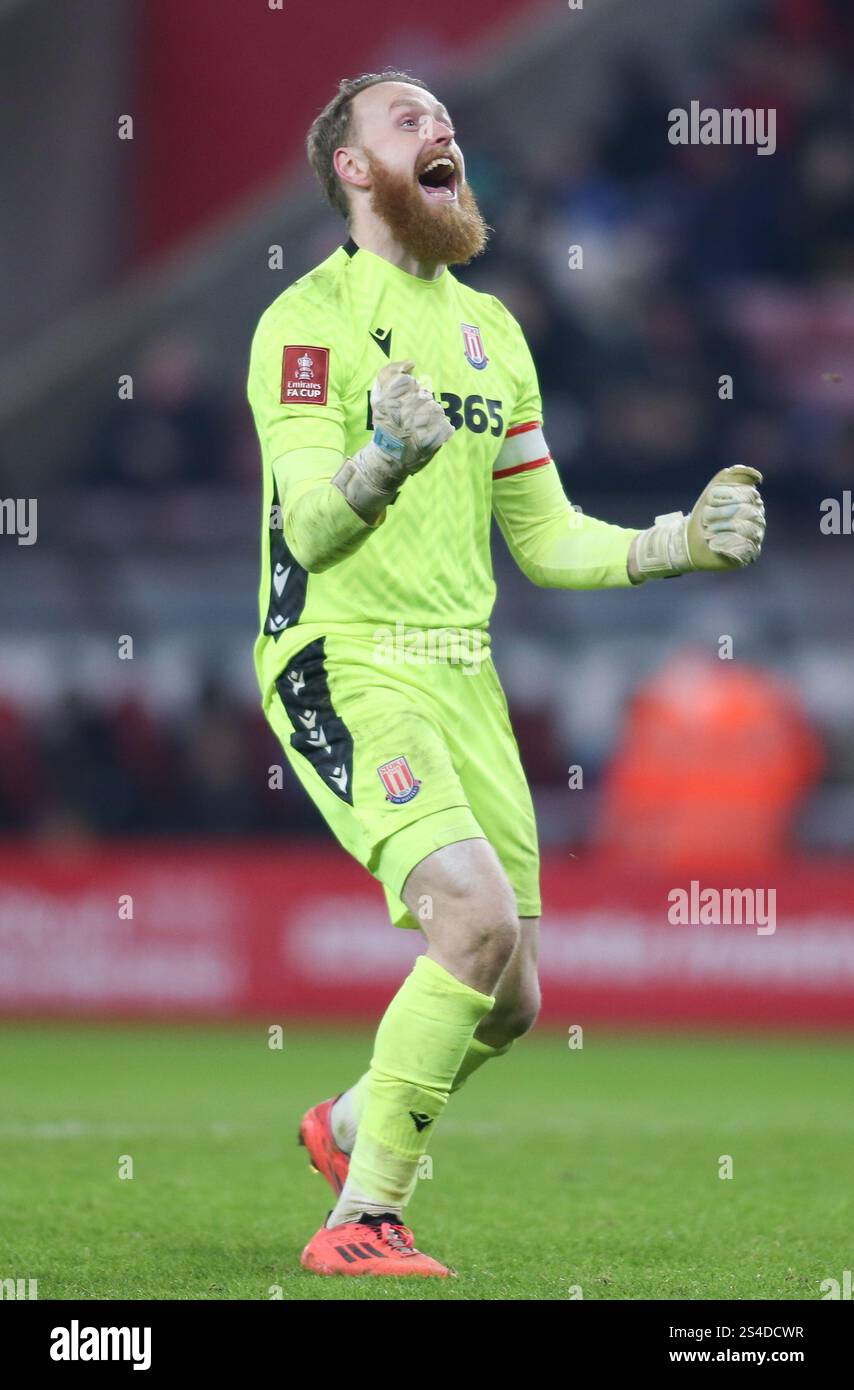 Stoke City Goalkeeper Viktor Johansson celebrates Stoke City's winner ...