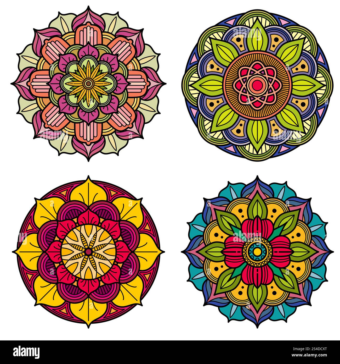 Color mandalas indian and chinese floral vector patterns. Set of floral ...