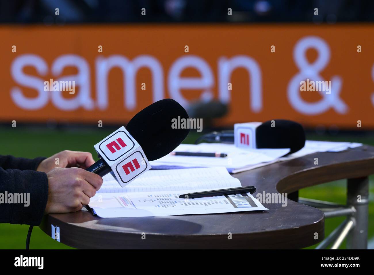ALMELO - New ESPN logo on the microphone during the Dutch Eredivisie ...