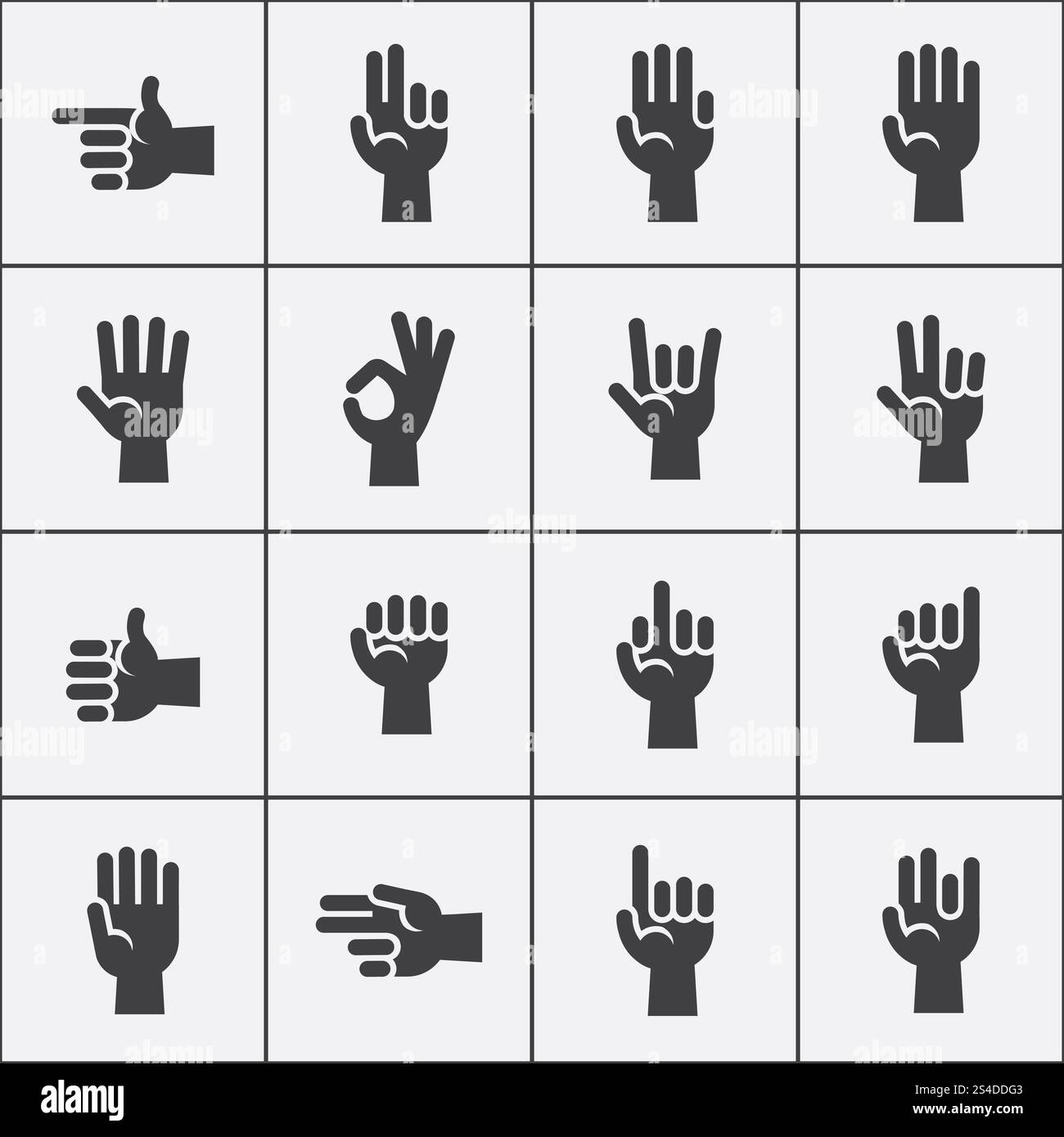 Hands gestures vector icons set in black and white. Illustration of thumb and touch. Hands ...