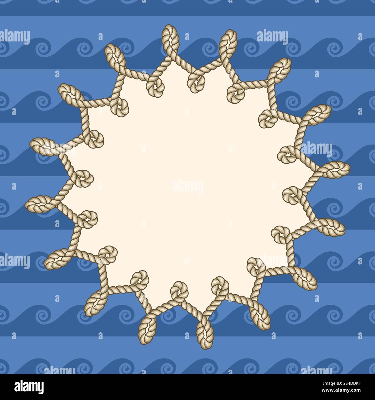 Vector nautical ropes frame waves background. Vintage rope knot graphic ...