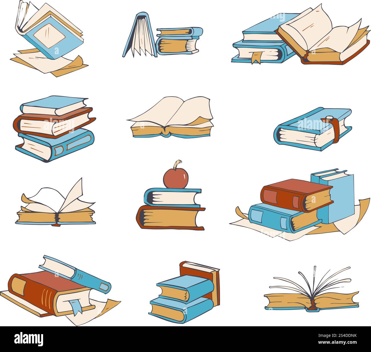 Doodle books, hand drawn novel, encyclopedia, story, dictionary vector ...