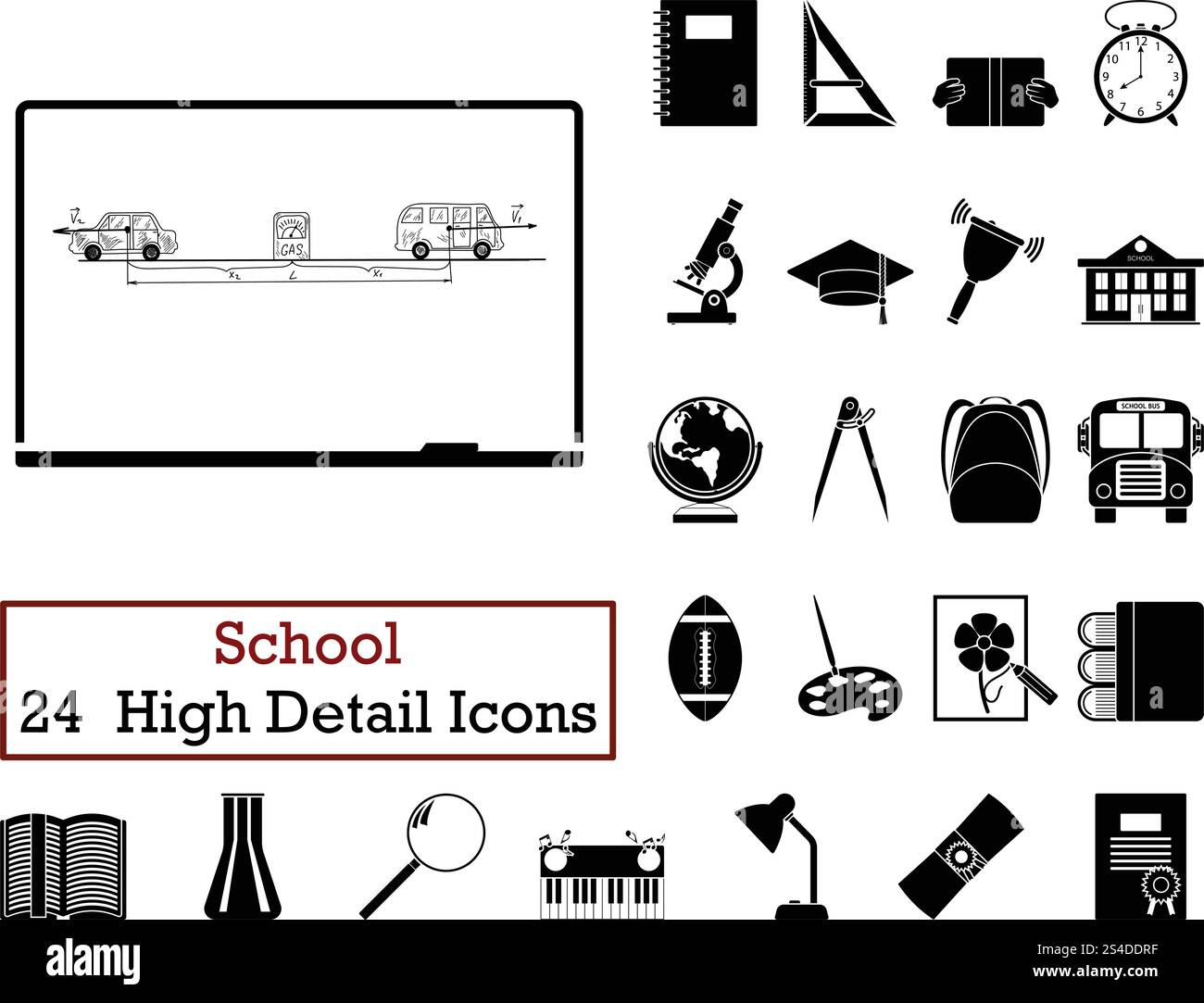 Set of 24 Education Icons. Monochrome color design. Vector illustration ...