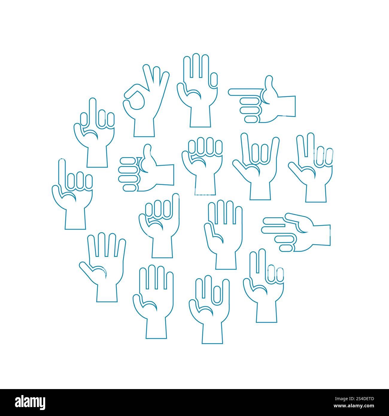 Hands gestures vector icons set in a circle. Illustration of arm gesture. Hands gestures vector ...