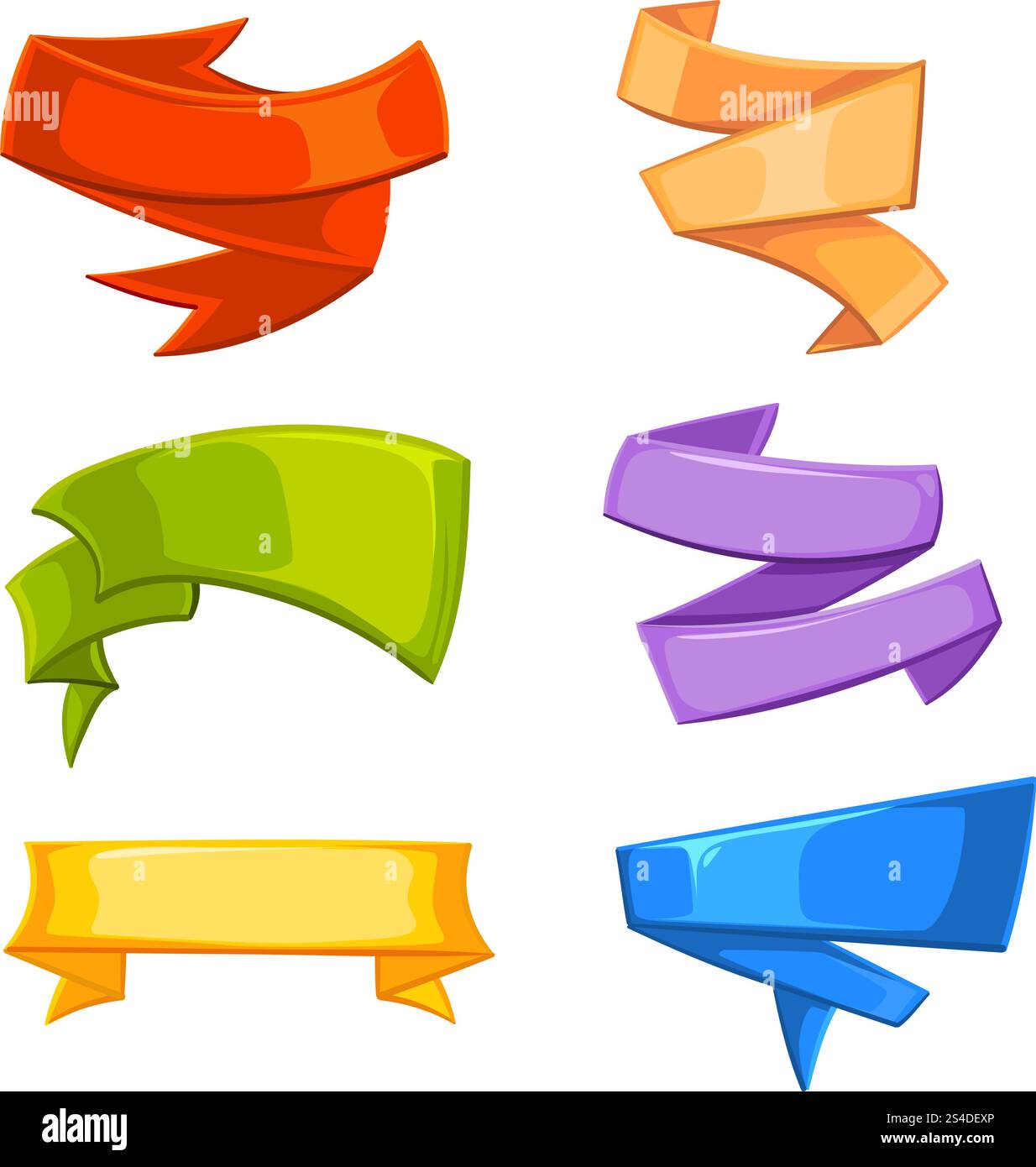 Cartoon curling retro blank ribbon banners vector set for ui game ...