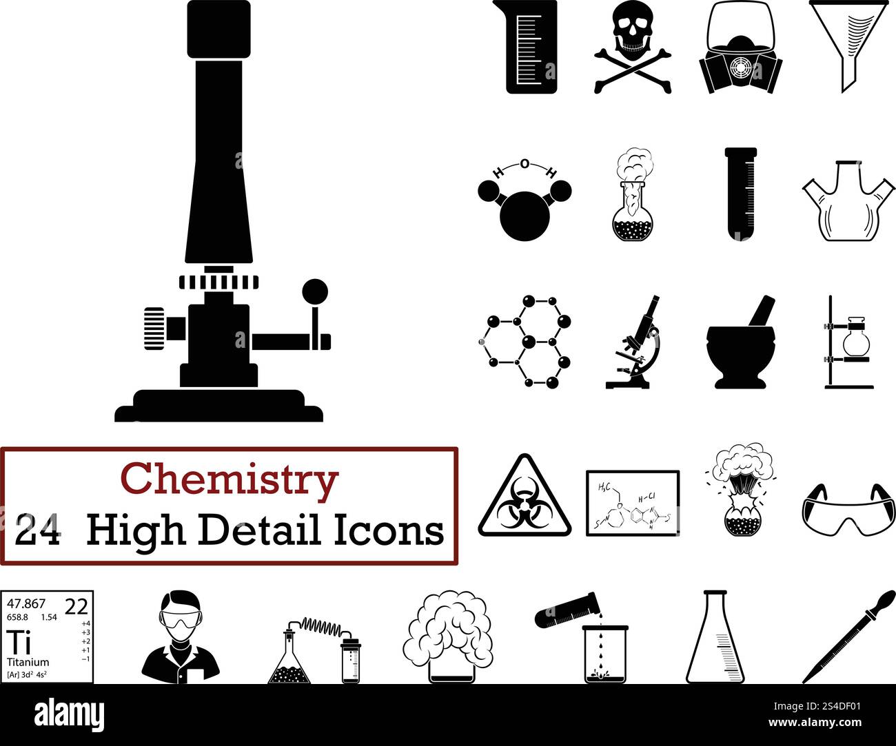 Set of 24 Chemistry Icons. Monochrome color design. Vector illustration ...