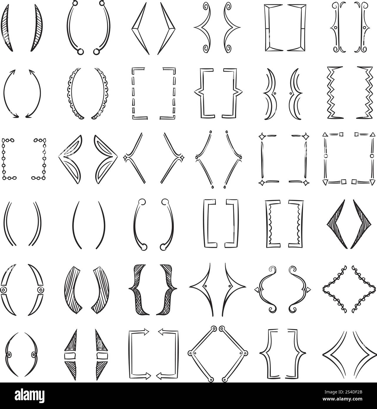Hand drawn parenthesis, sketchy square brackets vector. Collection of ...