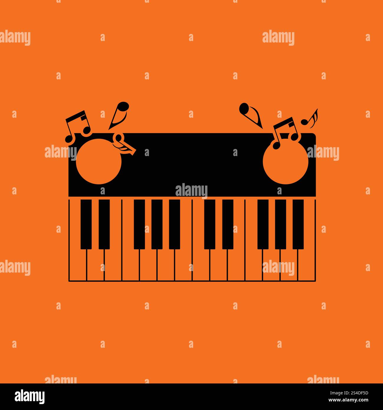 Piano keyboard icon. Orange background with black. Vector illustration ...