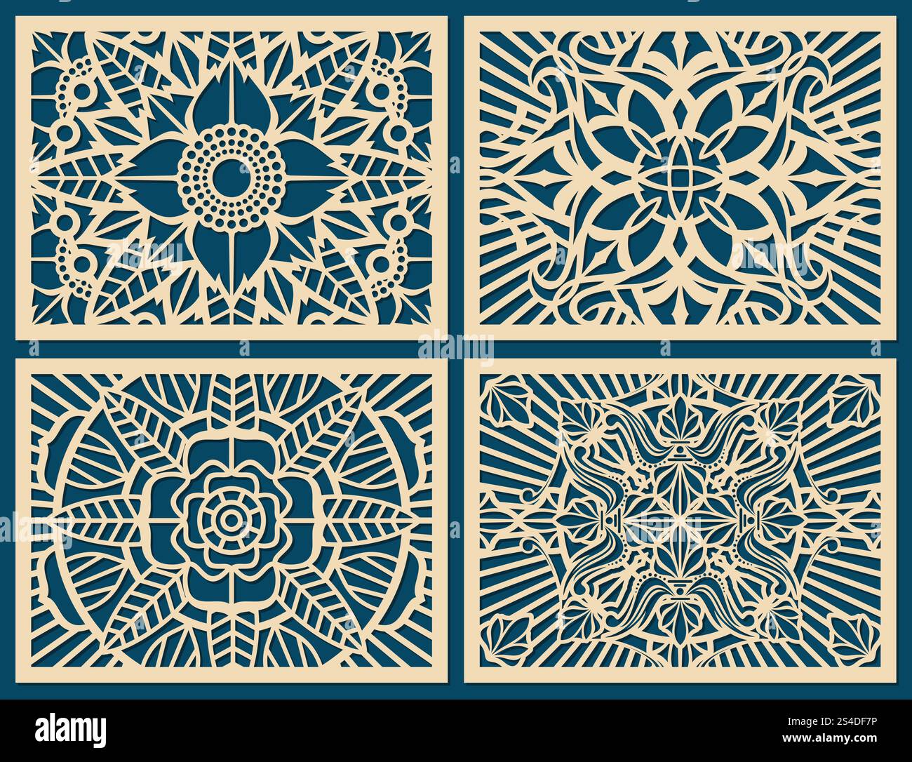 Laser cutting wall pattern canvas vector template panel. Flower pattern ...