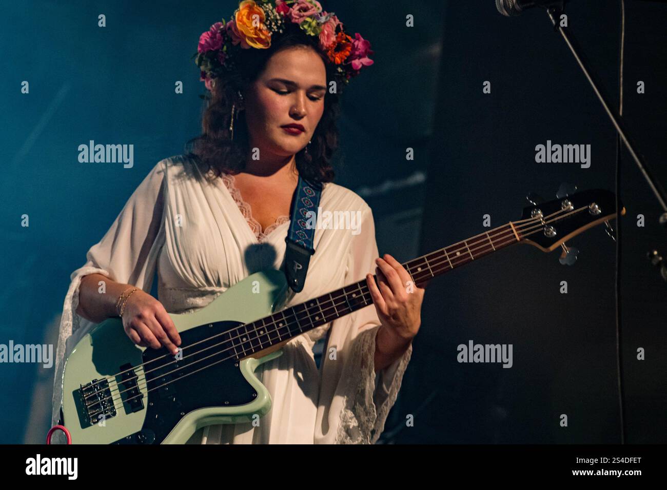Paulina Sumera plays bass guitar before the Warsaw audience at Klub ...