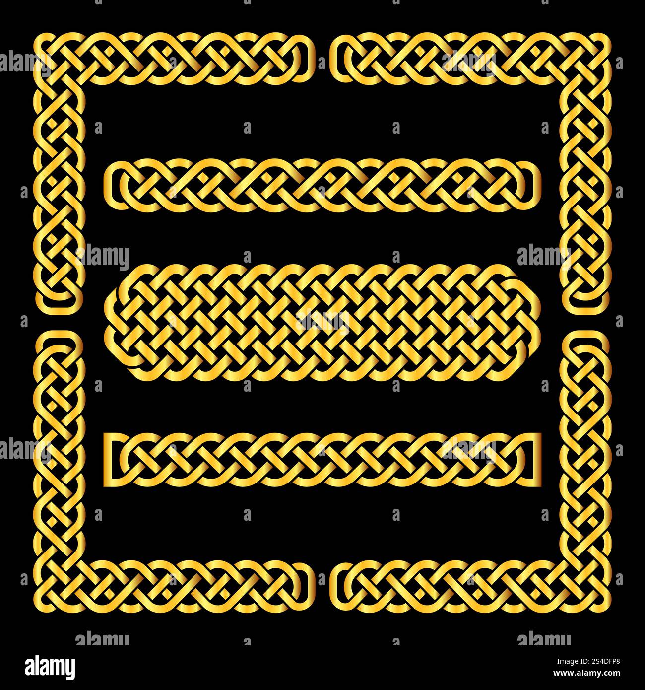 Golden celtic knots vector borders and corner elements. Element ethnic frame illustration ...