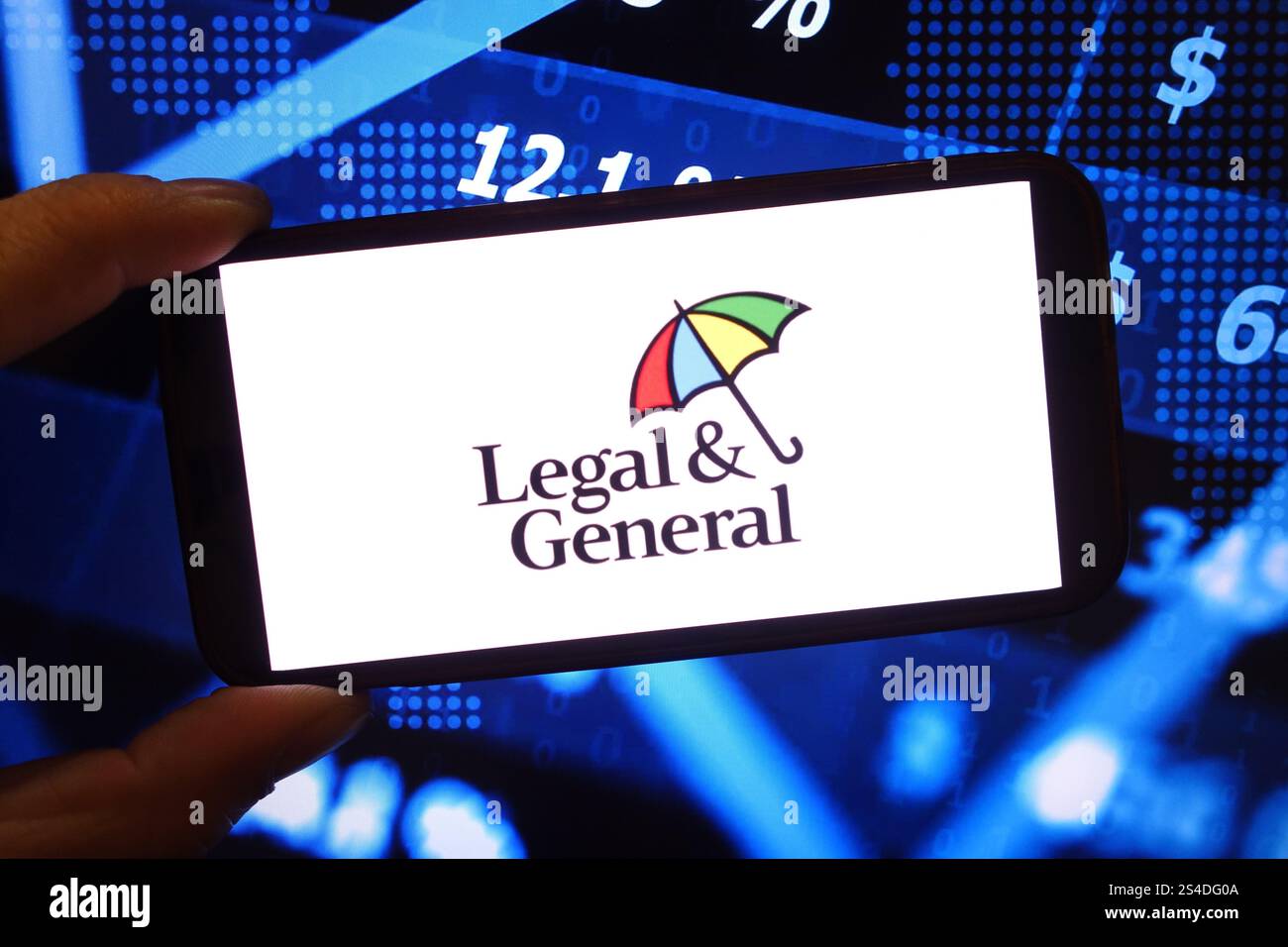 In this photo illustration, the Legal and General company logo is seen ...