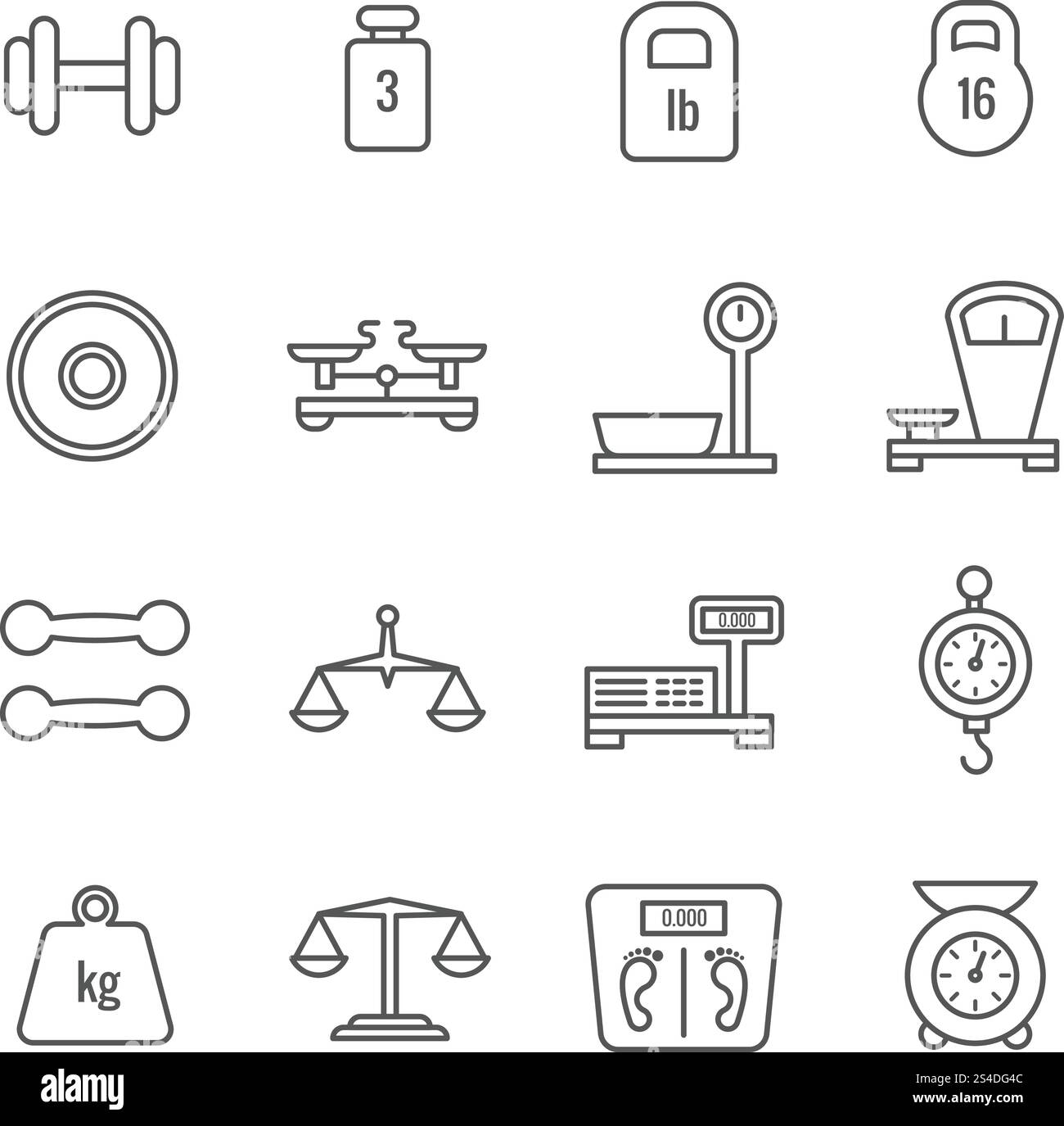Measurement, weight scales, libra, balance thin line vector icons. Set ...