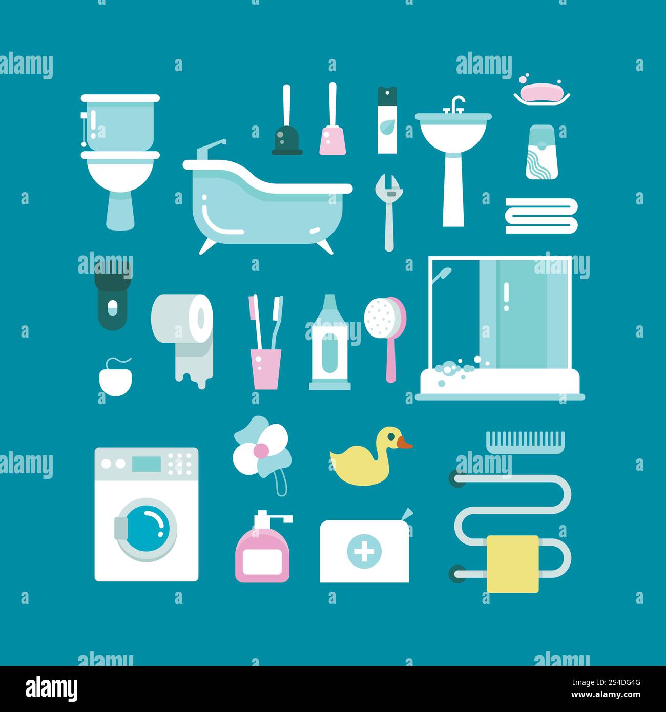 Plumbing, sanitary engineering, hygiene vector icons. Sink, toilet ...