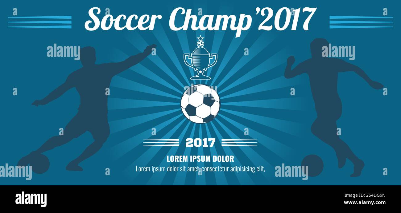 Blue horizontal football, soccer vector poster template. Sport banner ...