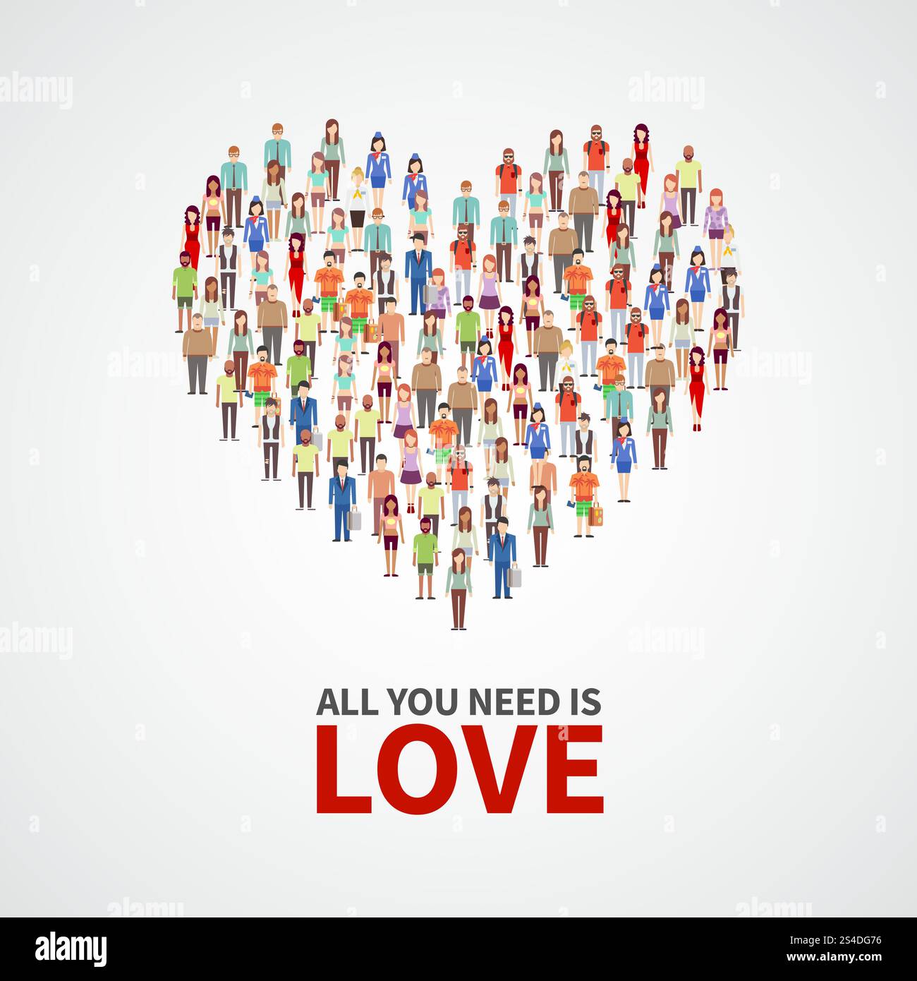 Happy people community, adult persons crowd in heart shape. All you ...