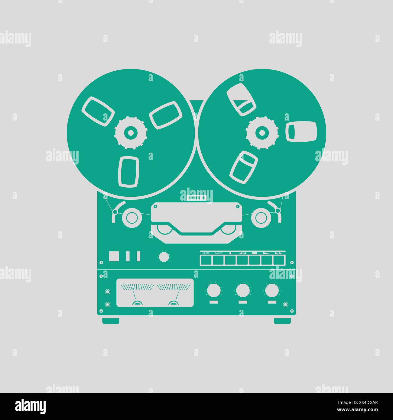 Reel tape recorder icon. Gray background with green. Vector ...
