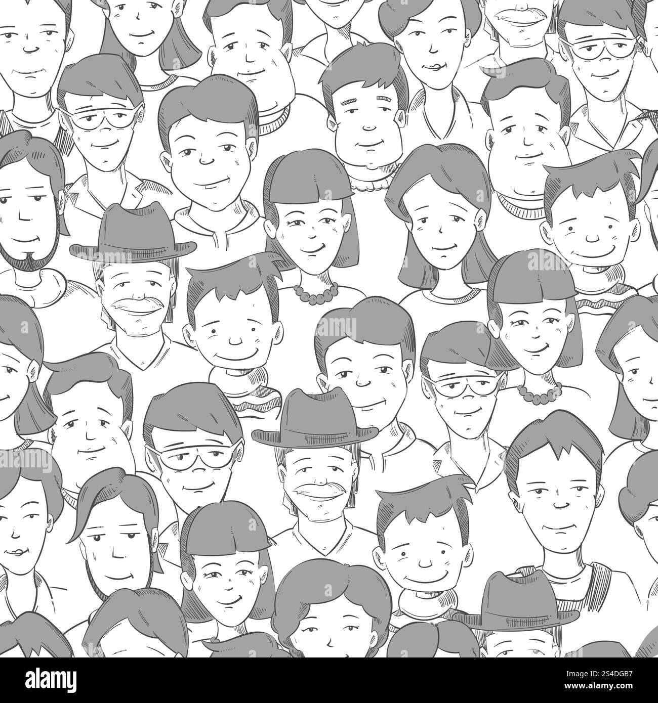 People crowd with many faces, human heads vector seamless background ...