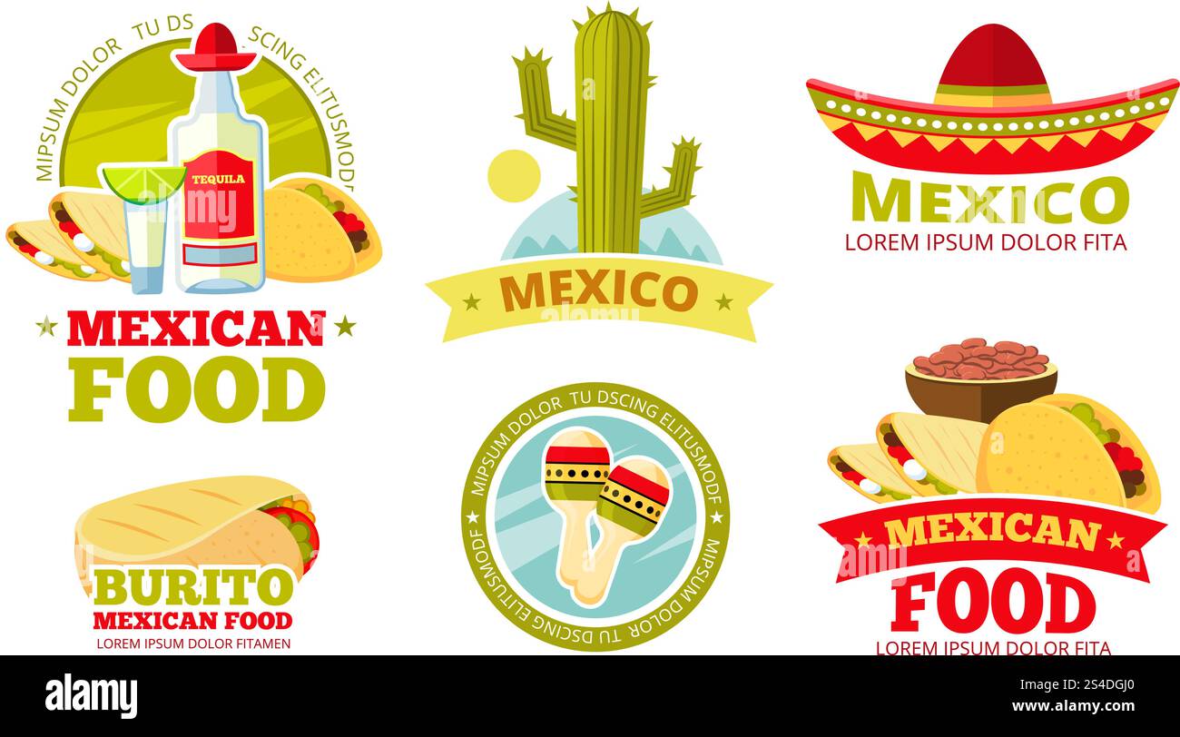 Mexican salsa food restaurant vector badges. Labels, logos and emblems ...