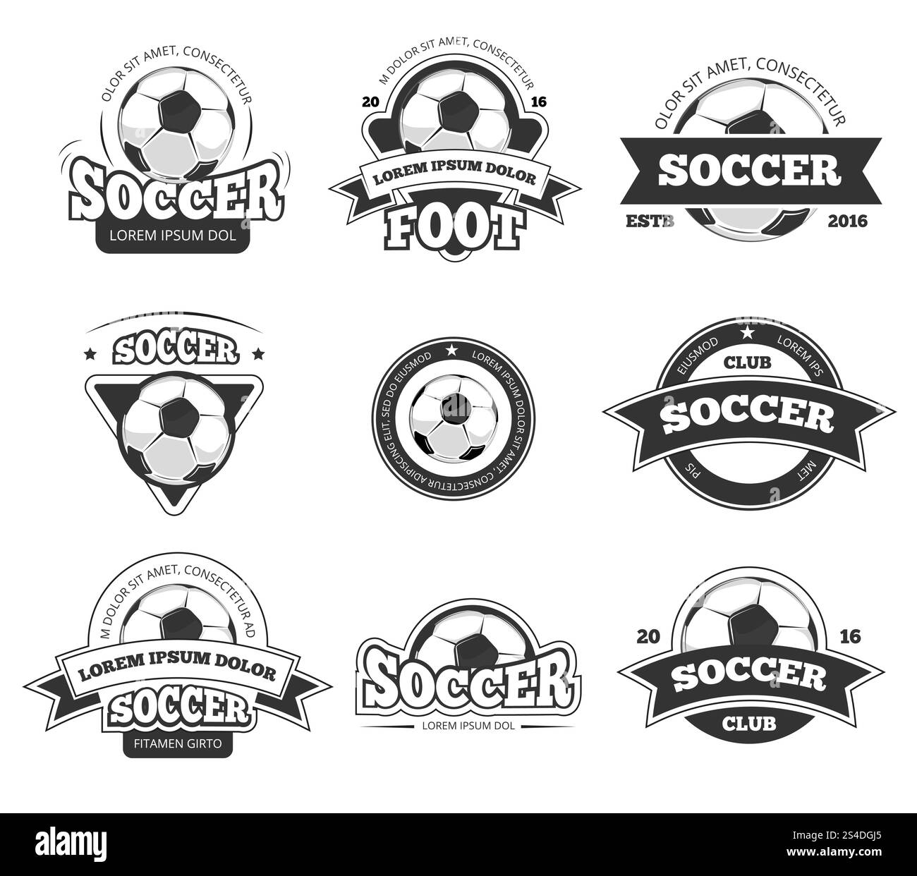 Football, soccer club vector logo, badge templates. Set of black white ...