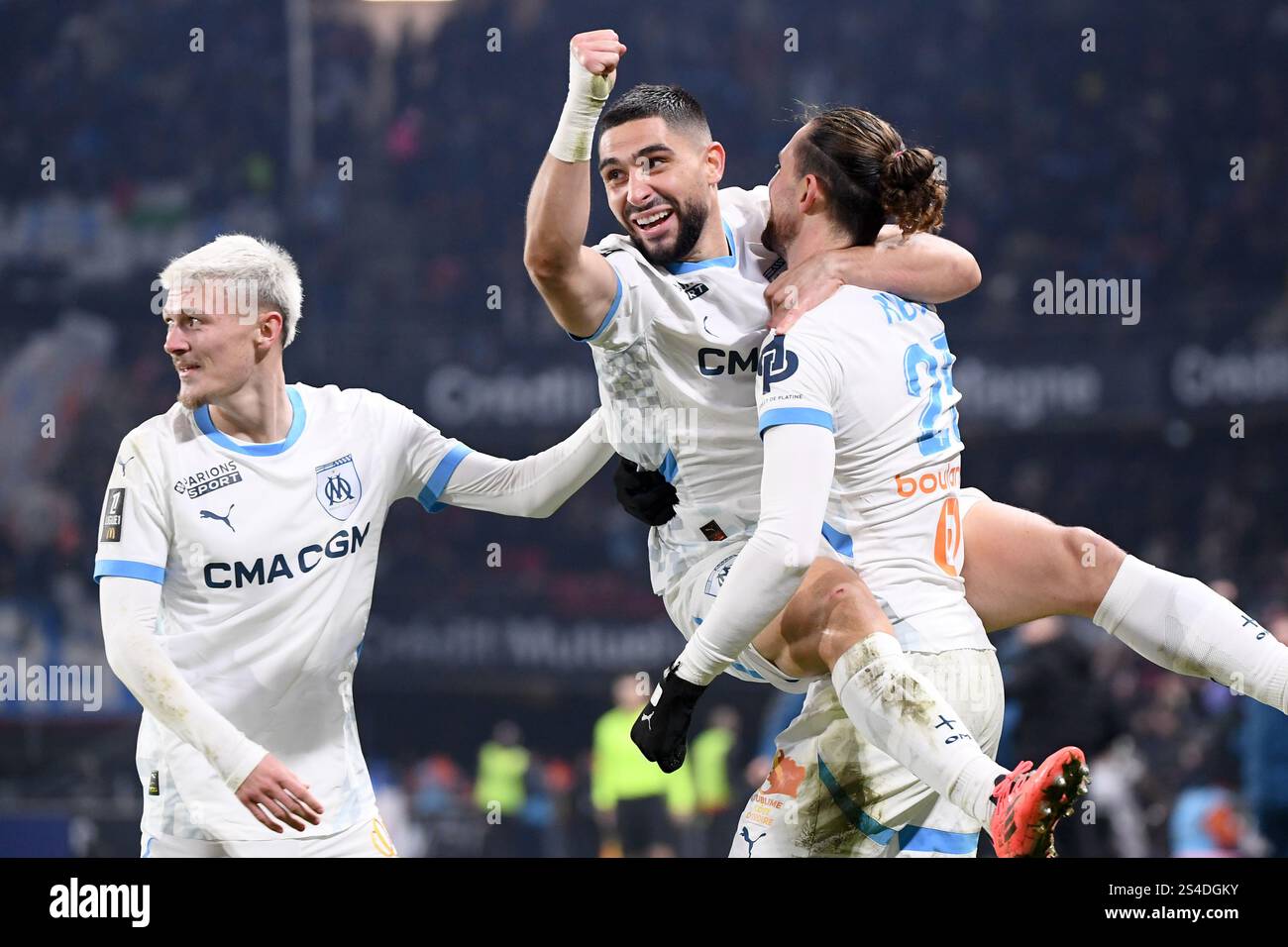 France. 11th Jan, 2025. 03 Quentin MERLIN (om) - 08 Neal MAUPAY (om ...