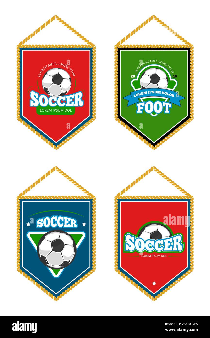 Soccer club pennants set with logo templates isolated. Collection of ...