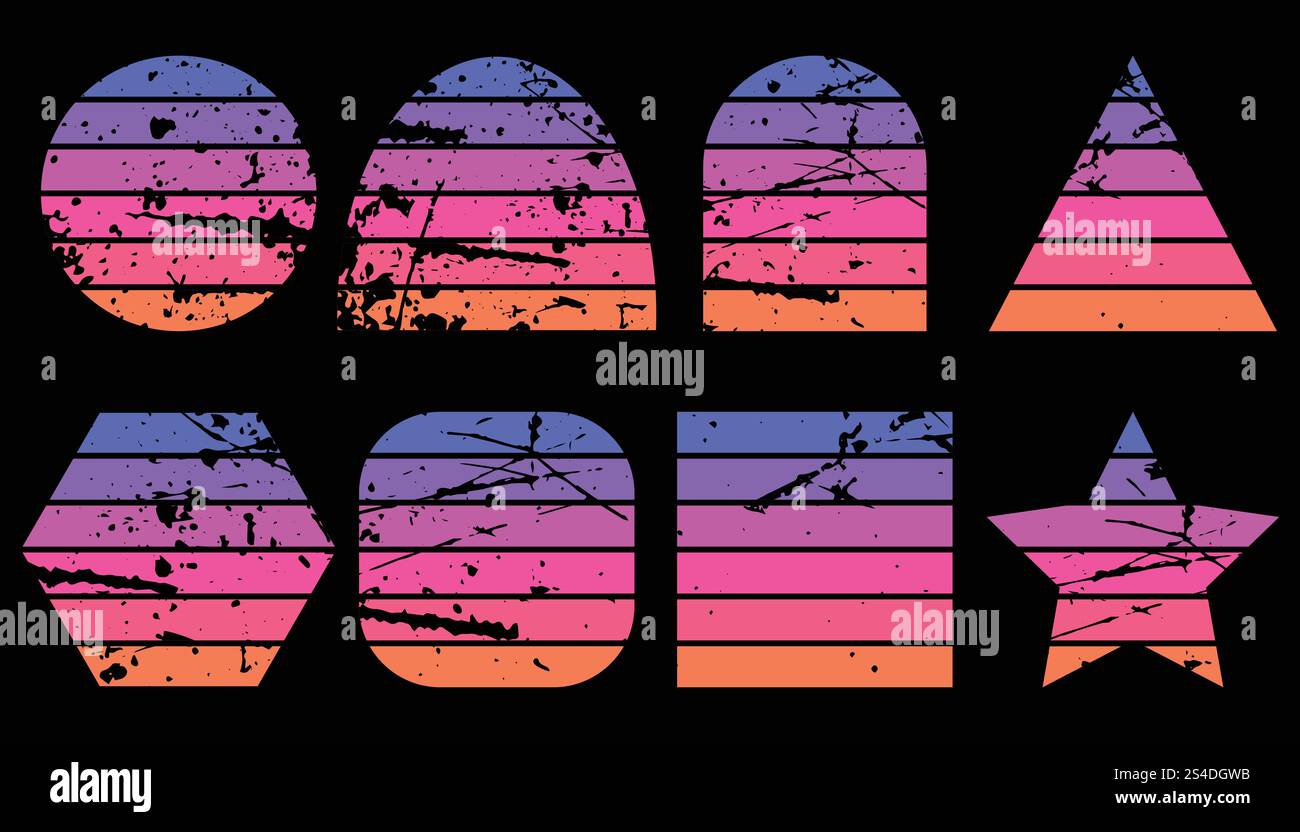 Set of retro sunsets in the style of the 80s and 90s. Retro Sunset ...