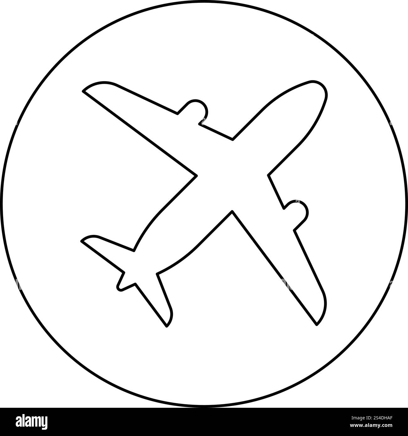Airplane icon black color in round circle outline vector illustration ...
