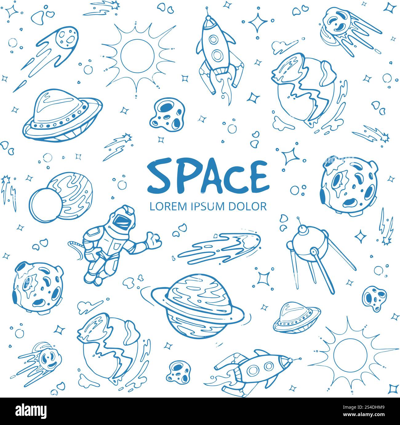 Abstract space background with planets, stars, spaceships and universe ...