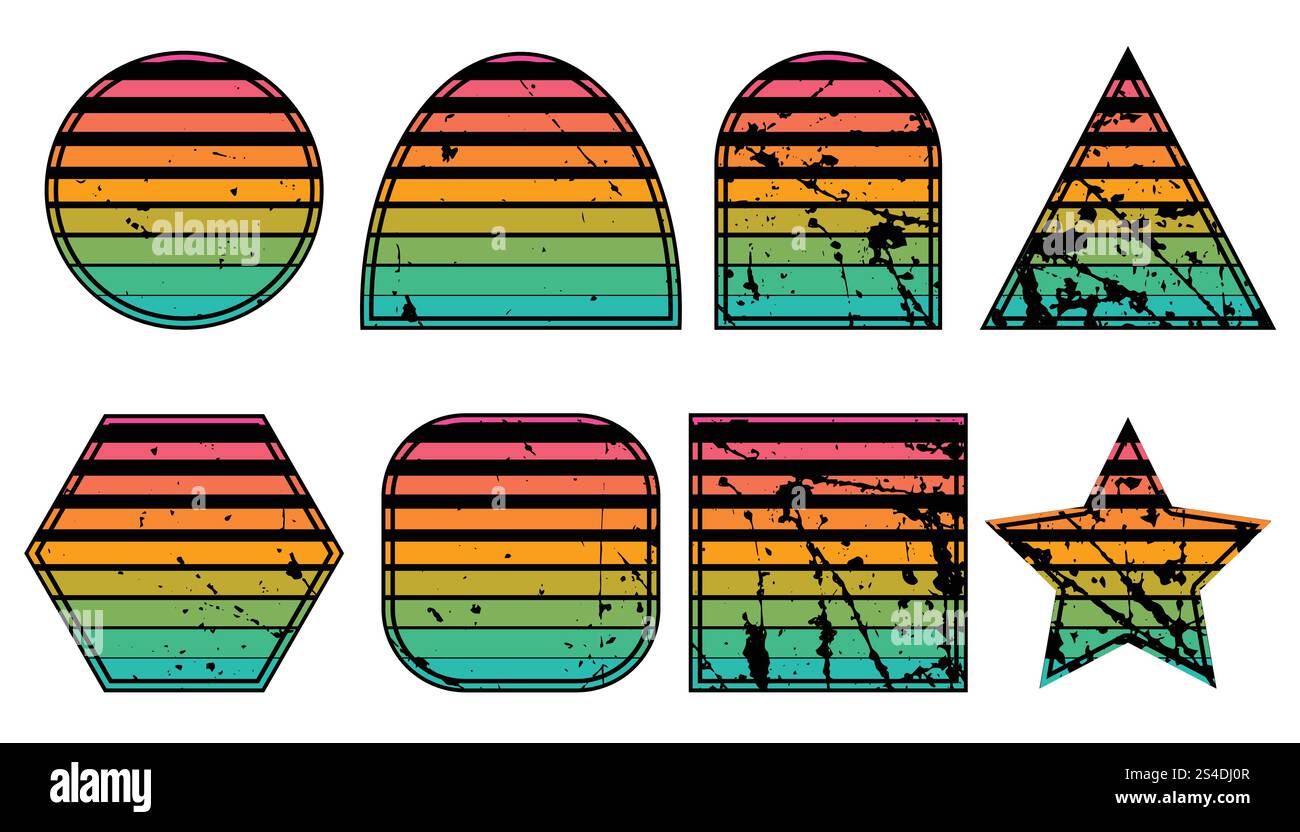 Set of retro sunsets in the style of the 80s and 90s. Retro Sunset ...