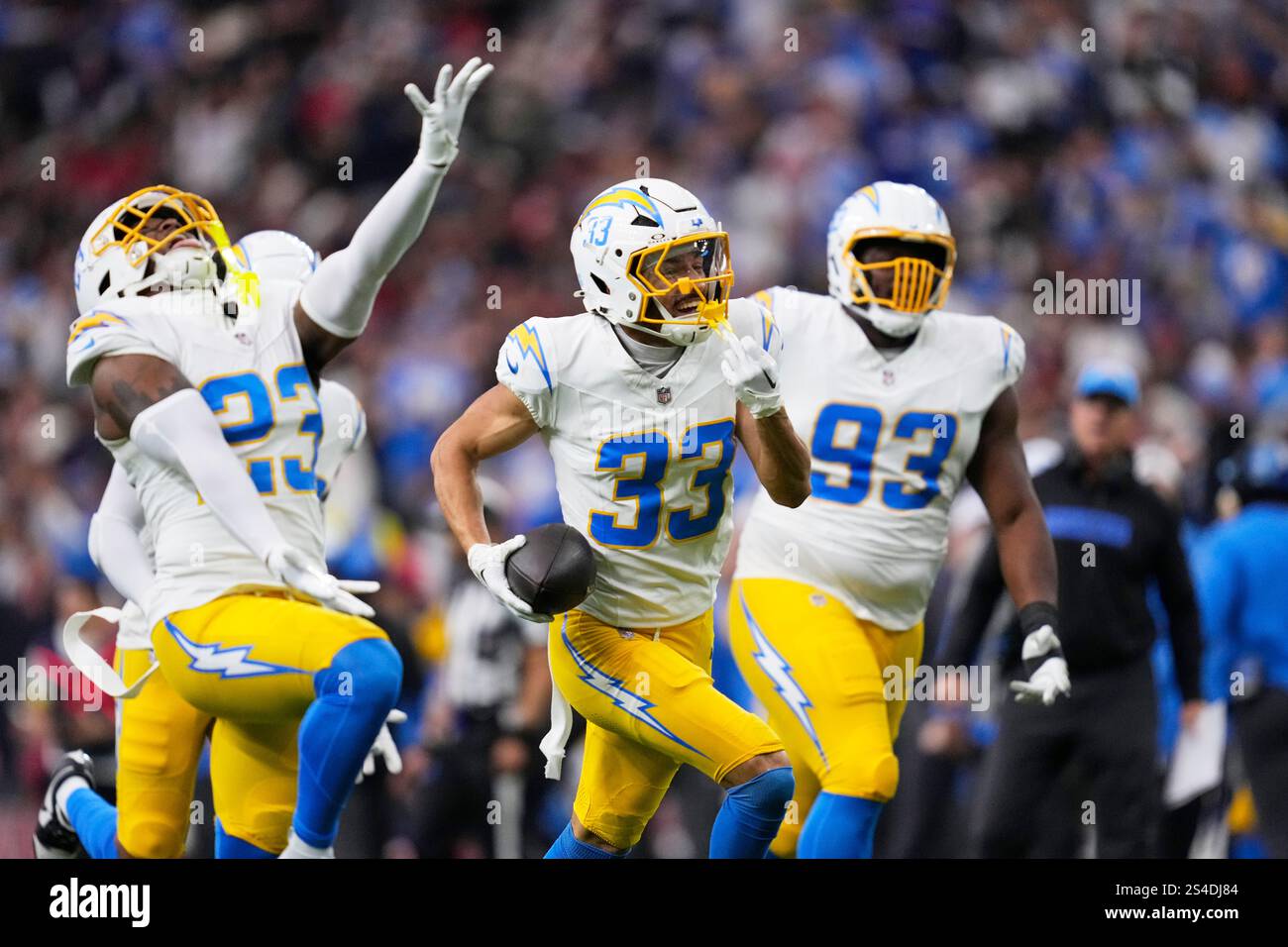 Los Angeles Chargers cornerback Deane Leonard (33) celebrates after ...