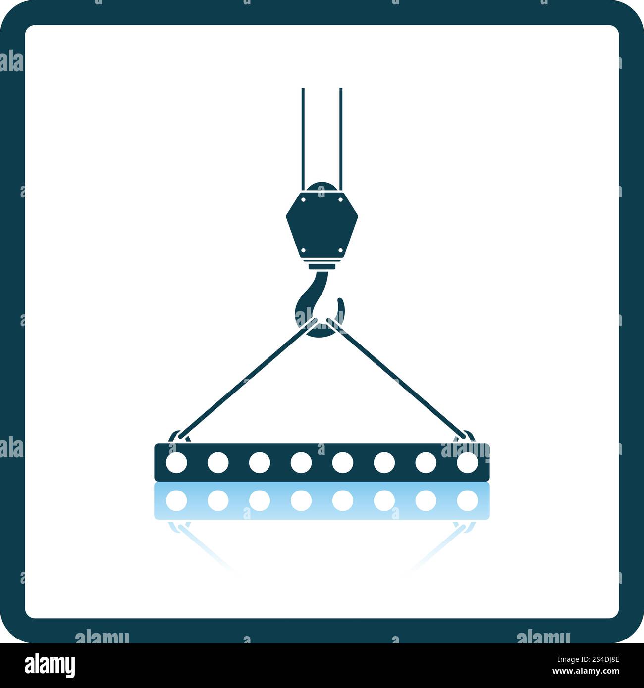 Icon of slab hanged on crane hook by rope slings . Shadow reflection ...
