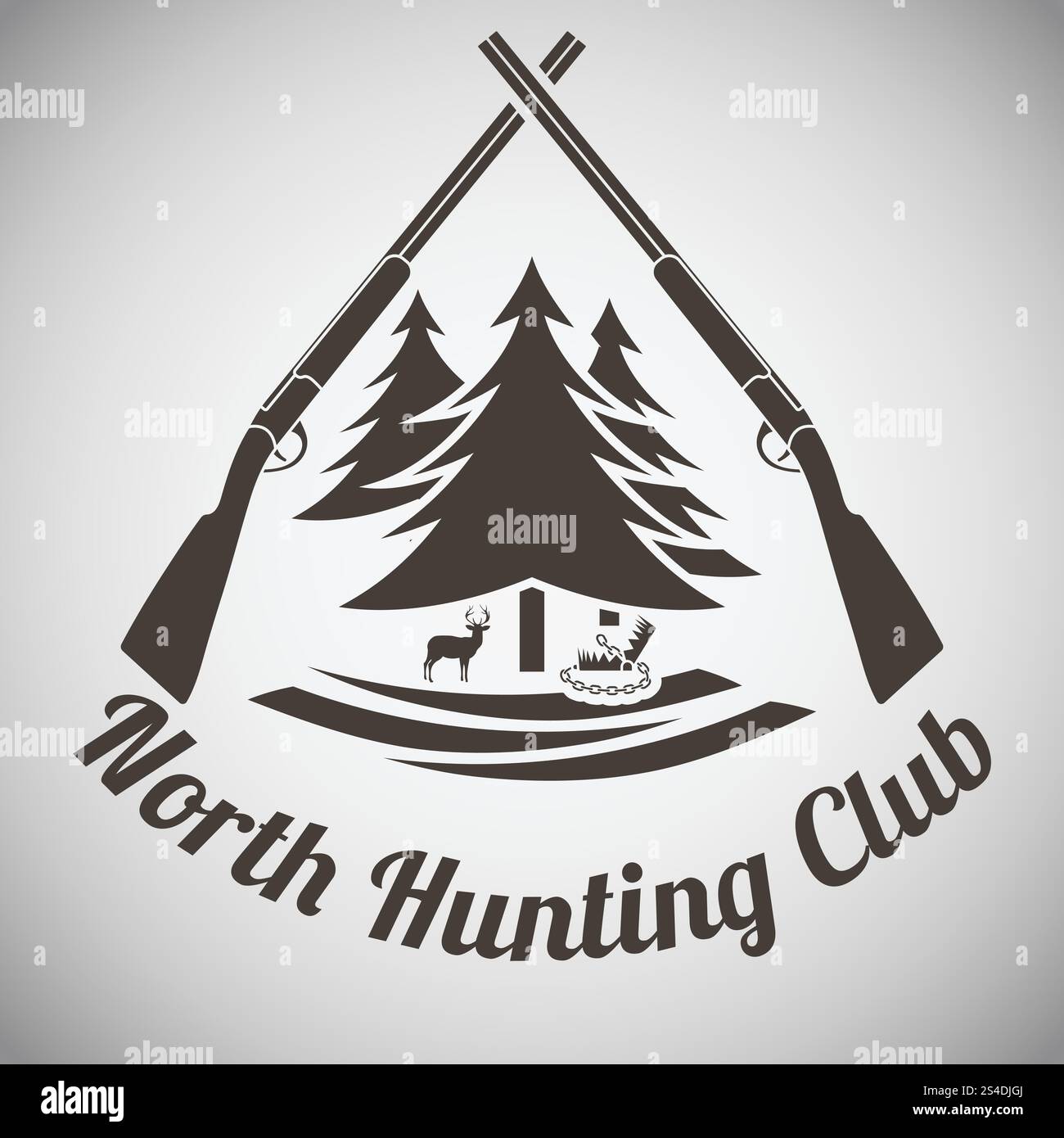 Hunting Vintage Emblem. Crossed Hunting Guns, Fir Tree, Deer Silhouette ...