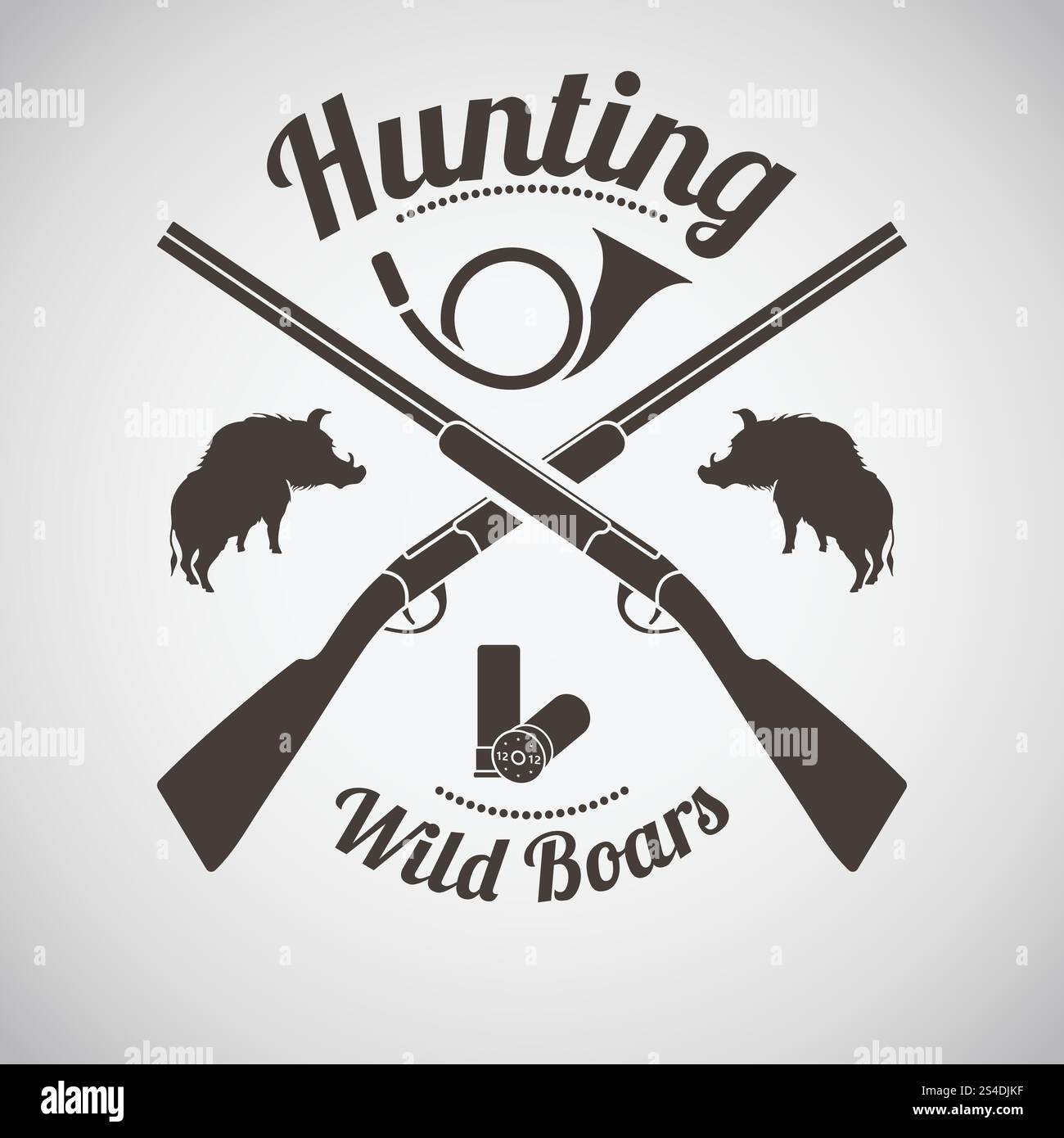 Hunting Vintage Emblem. Cross Hunting Gun With Ammo, Hunting Horn and ...