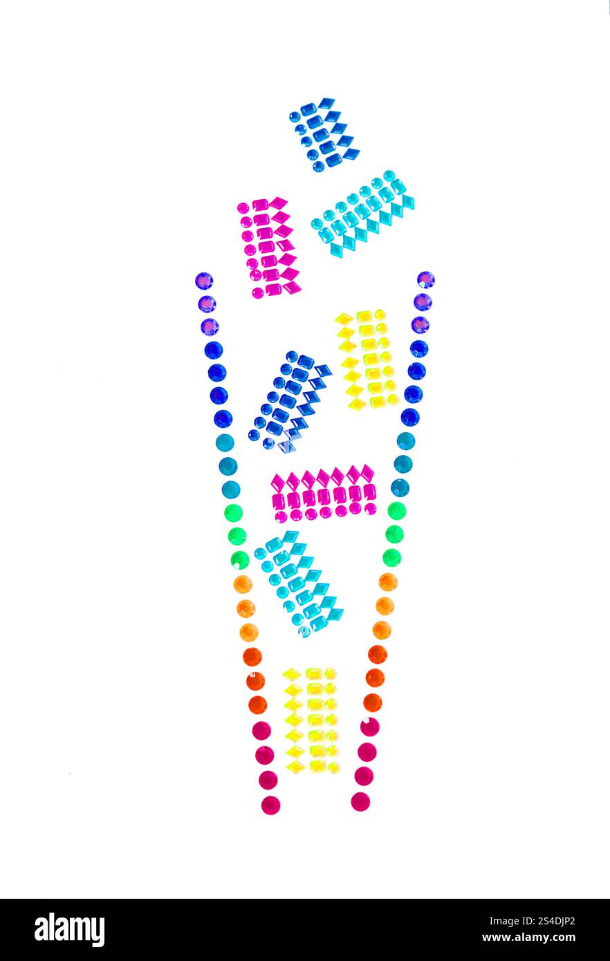 Rhinestone collage shows colors forming a tube, cup, container ...