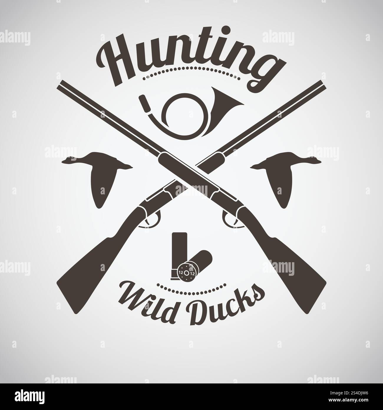 Hunting Vintage Emblem. Cross Hunting Gun With Ammo, Hunting Horn and ...